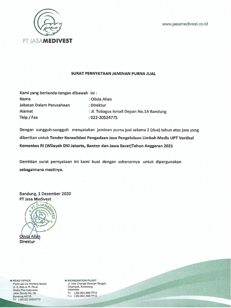 Surat Pernyataan Layanan Purna Jual | PDF