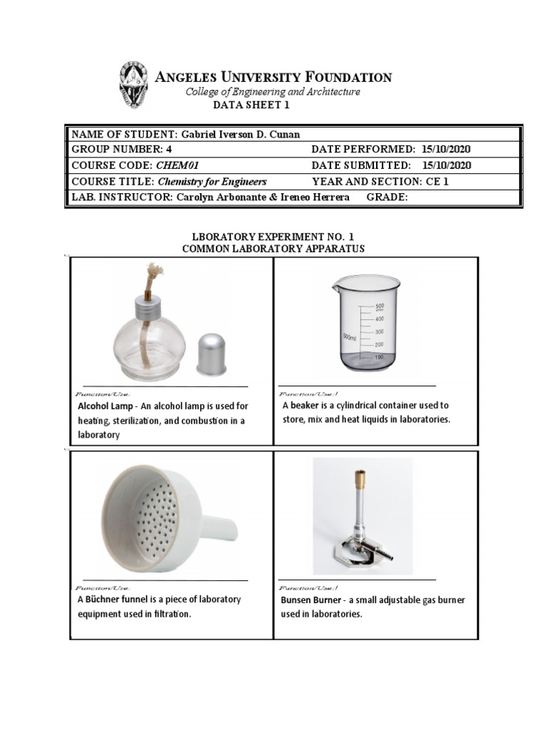 Activity 1 Data Sheet - Common Laboratory Apparatus | PDF ...