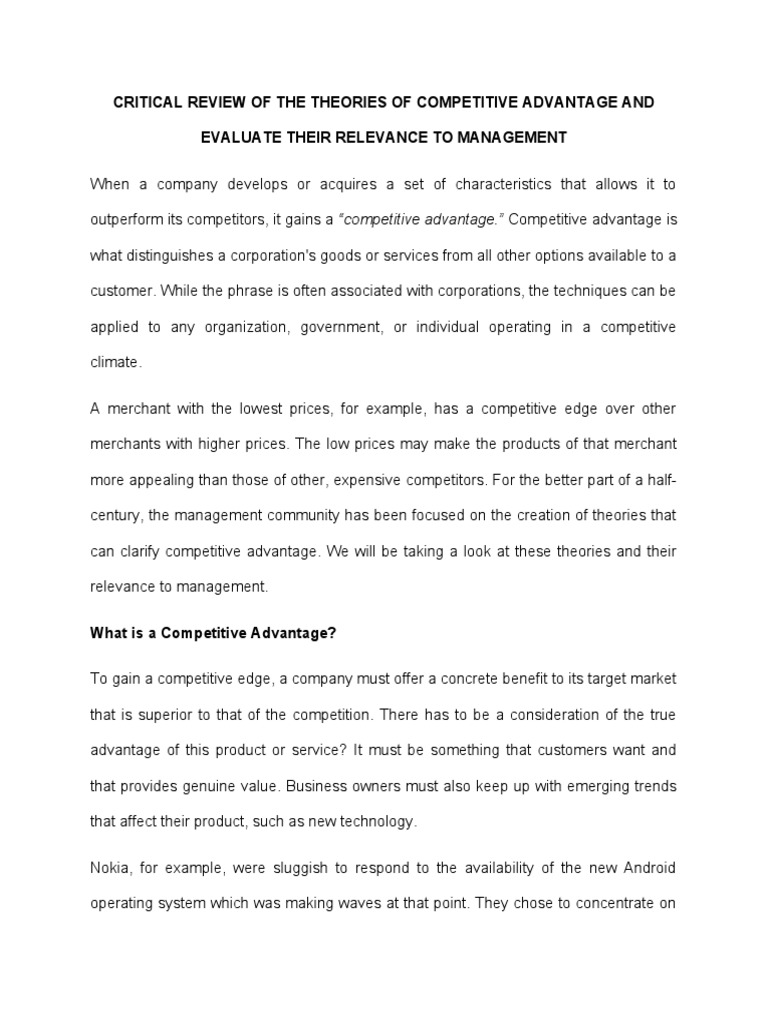 Theories of Competitive Advantage Review | PDF | Competitive Advantage ...