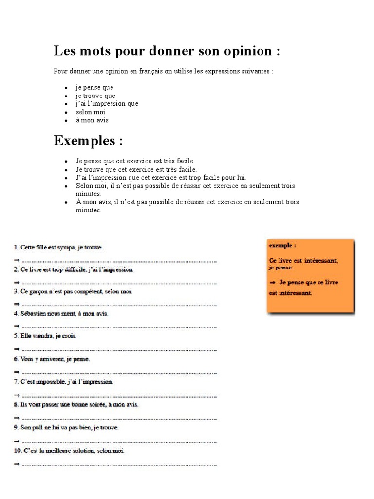 Exprimer son Opinion en Français | PDF | Évolution de carrière ...