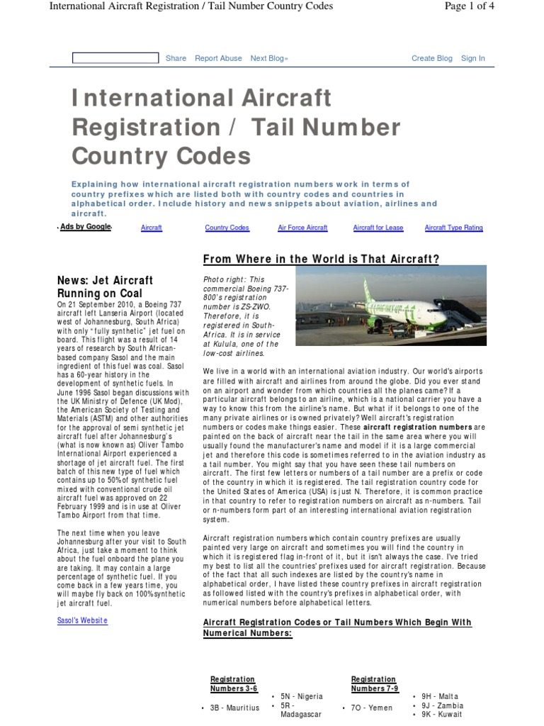 Aircraft Registration Country Codes - Blogspot | PDF | Airlines ...