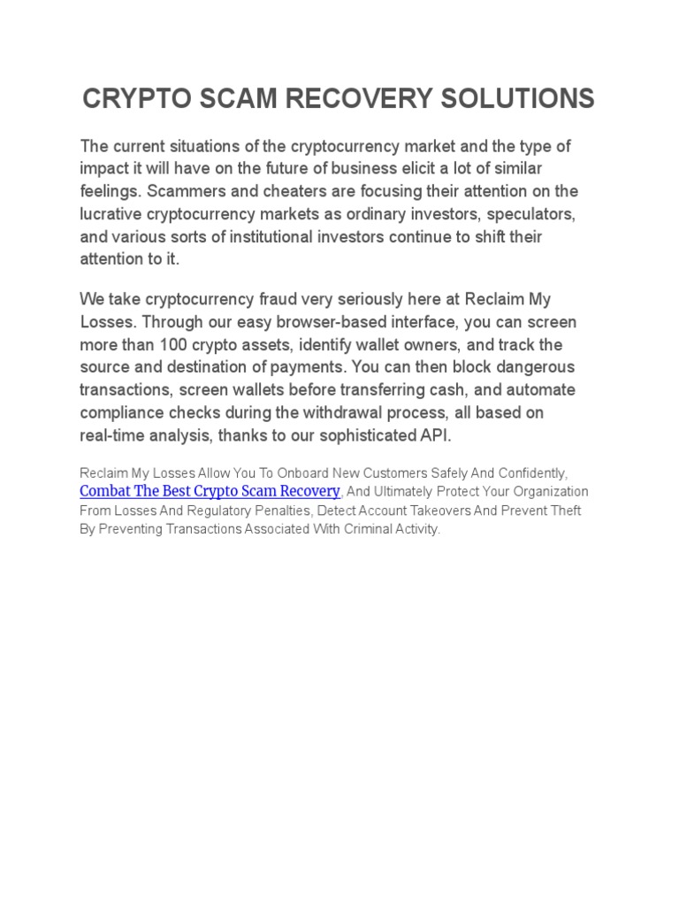 Crypto Scam Recovery Solutions Guide | PDF | Cryptocurrency | Money