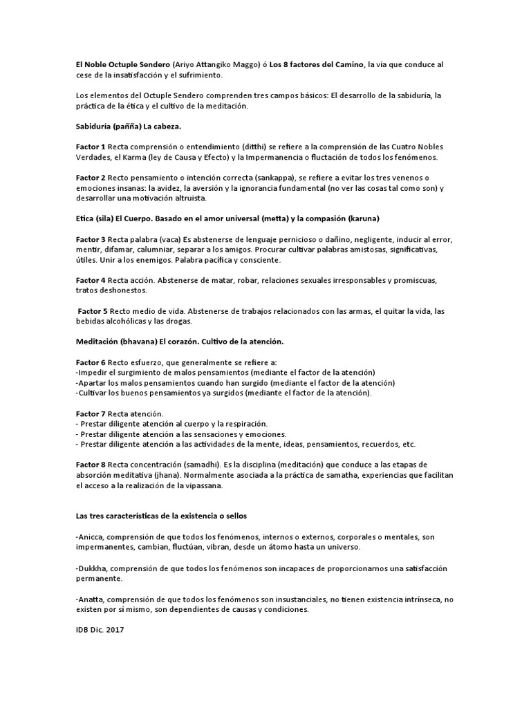 El Octuple Sendero | PDF | Noble Óctuple Sendero | Meditación Budista
