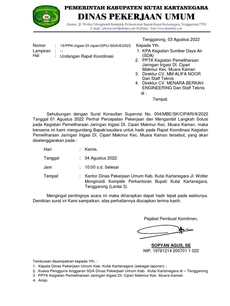 Undangan Rapat Koordinasi Irigasi | PDF