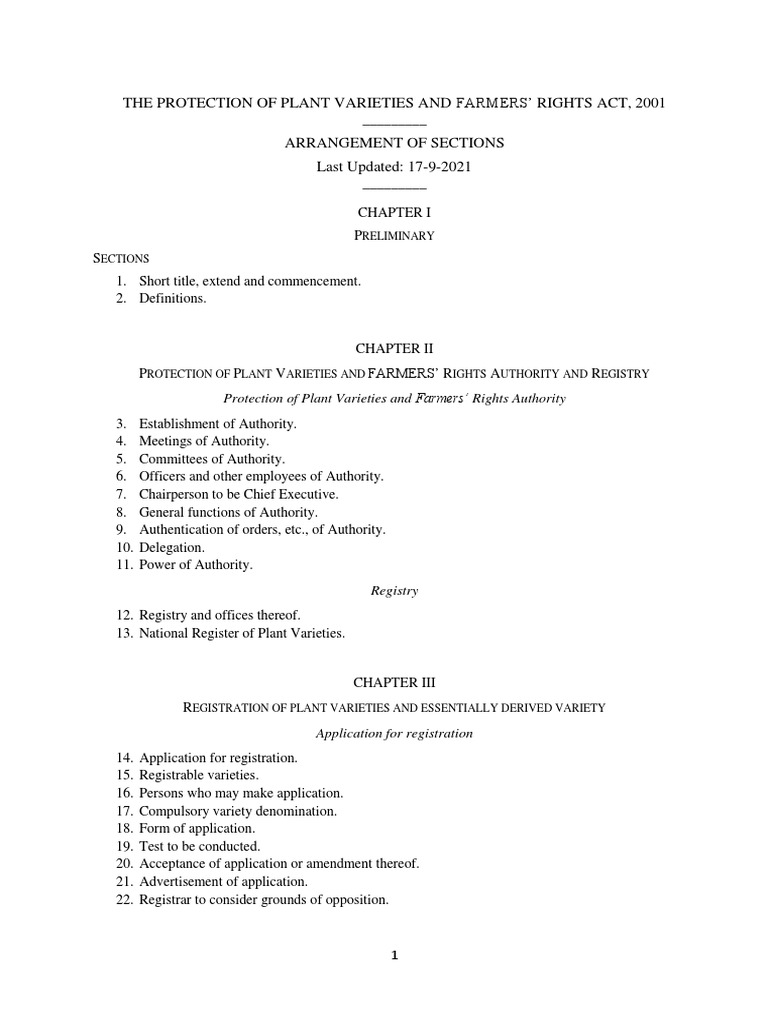 Protection of Plant Varieties and Farmers' Rights Act of 2001 ...