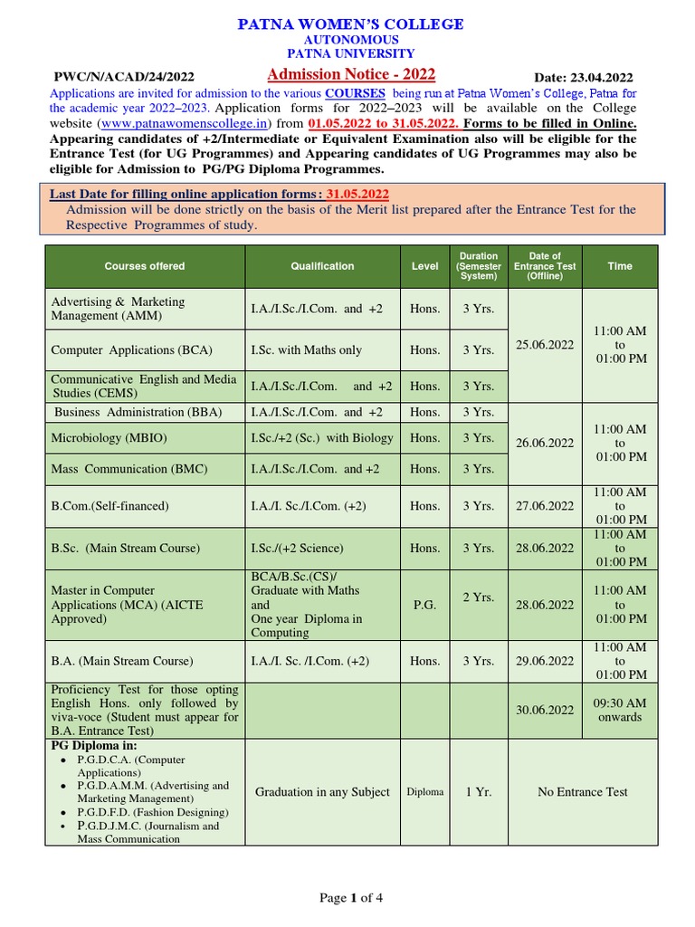 Admission Notice 2022 | PDF | Bachelor Of Science | Bachelor's Degree