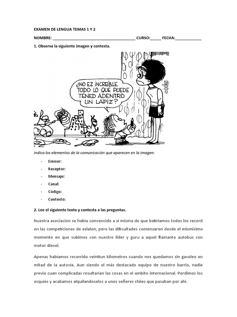 Examen lengua temas 1 y 2 | PDF | Dinosaurios | tiranosaurio