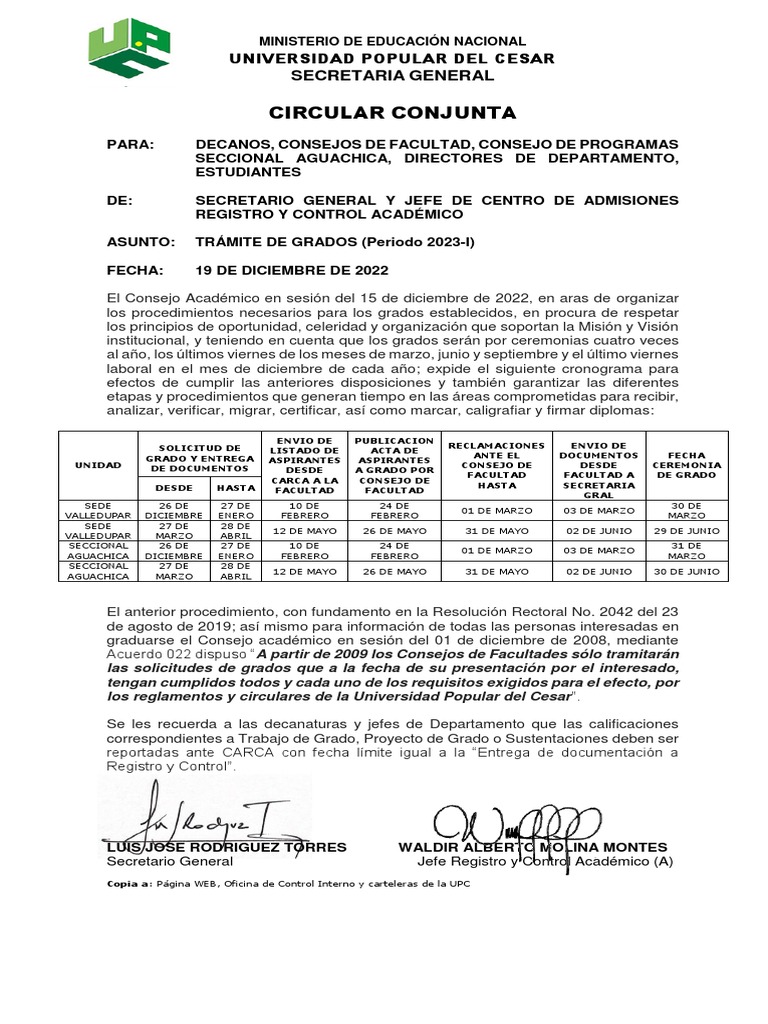 Circular Conjunta de Grados 2023-1 | PDF | Gobierno