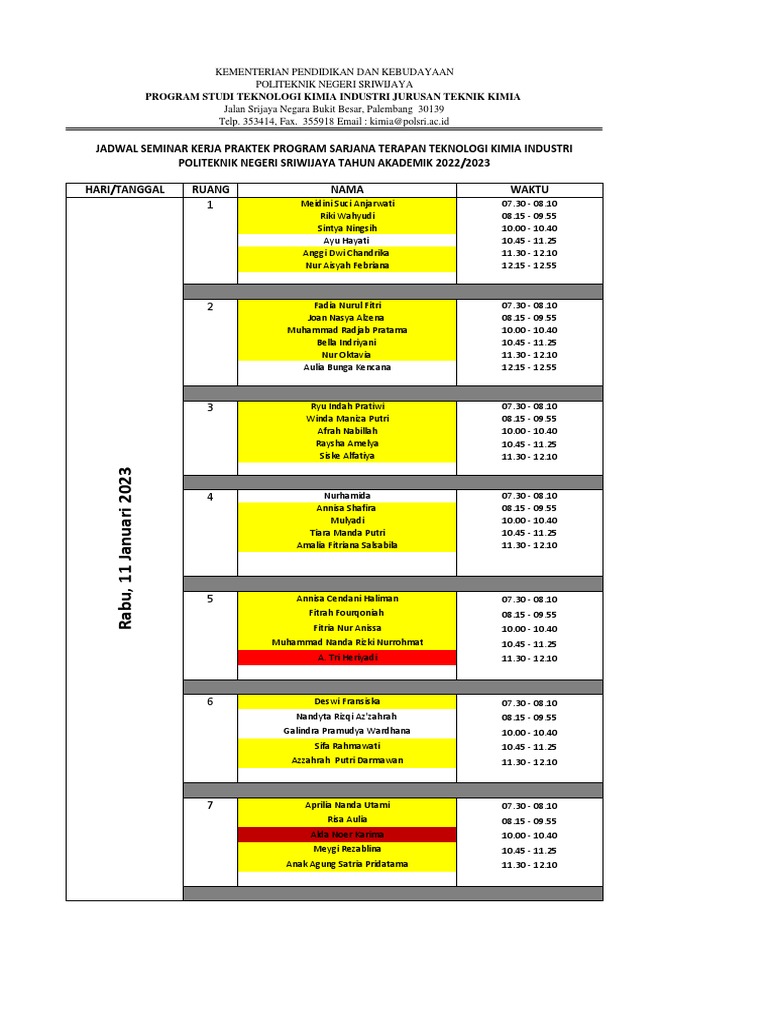 Jadwal KP Mahasiswa | PDF