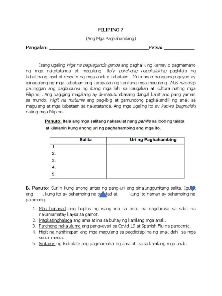 Ang Mga Paghahambing Exc | PDF