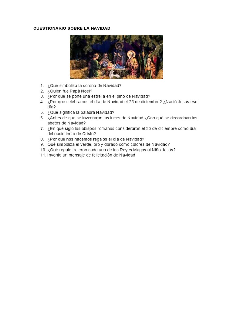 Cuestionario sobre la Navidad | PDF