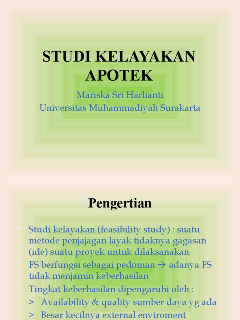 Studi Kelayakan Apotek | PDF | Karier & Perkembangan | Pengelolaan Keuangan & Uang
