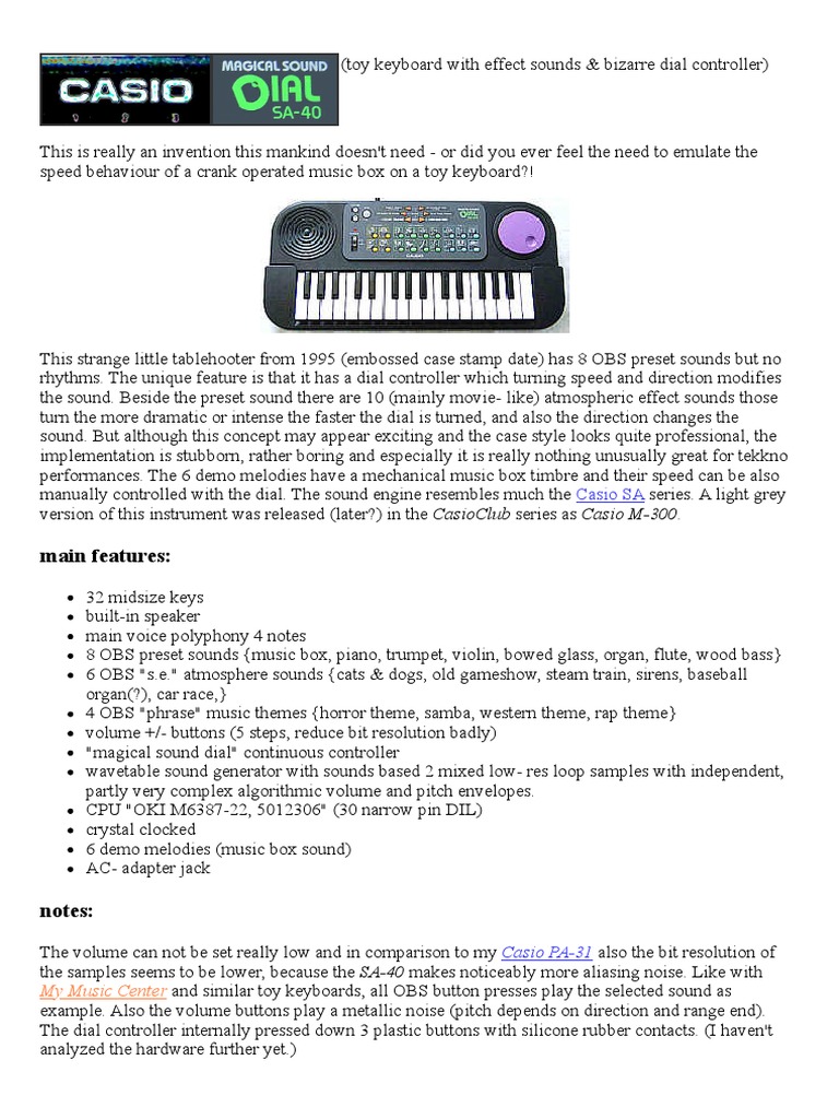 Casio - Magical Sound Dial SA-40 | PDF | Piano | Organ (Music)
