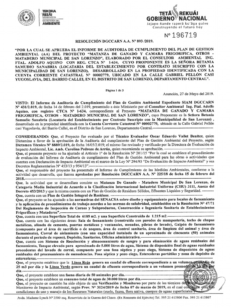 Matadero Municipal de San Lorenzo Exp Siam #431 2019 | PDF
