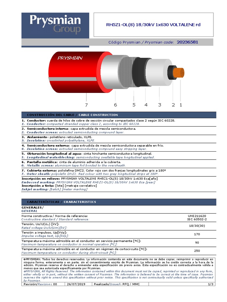 RH5Z1-OL (S) 30kV 1x630 VOLTALENE Eca Rd.20236581.rev00 | PDF ...