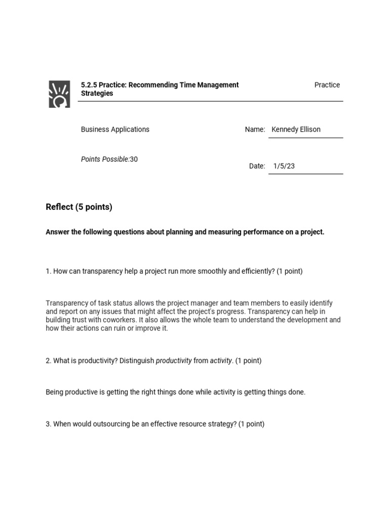 5.2.5 Practice - Recommending Time Management Strategies | PDF | Risk ...