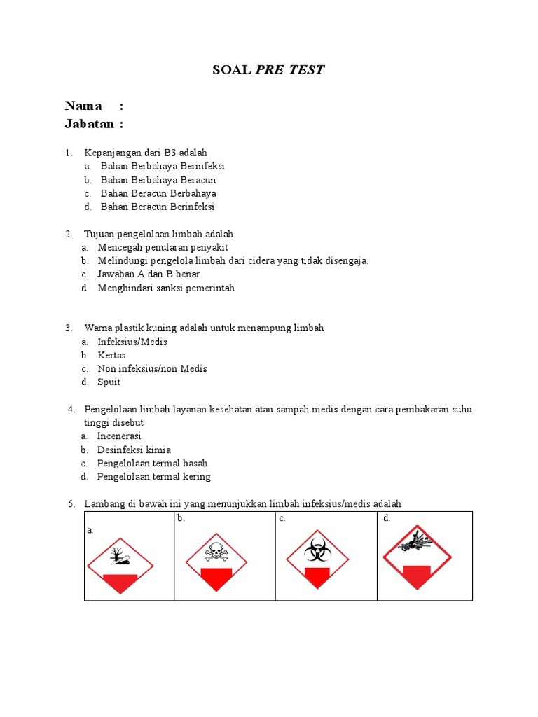 Soal Pre dan Post Test Limbah B3 | PDF