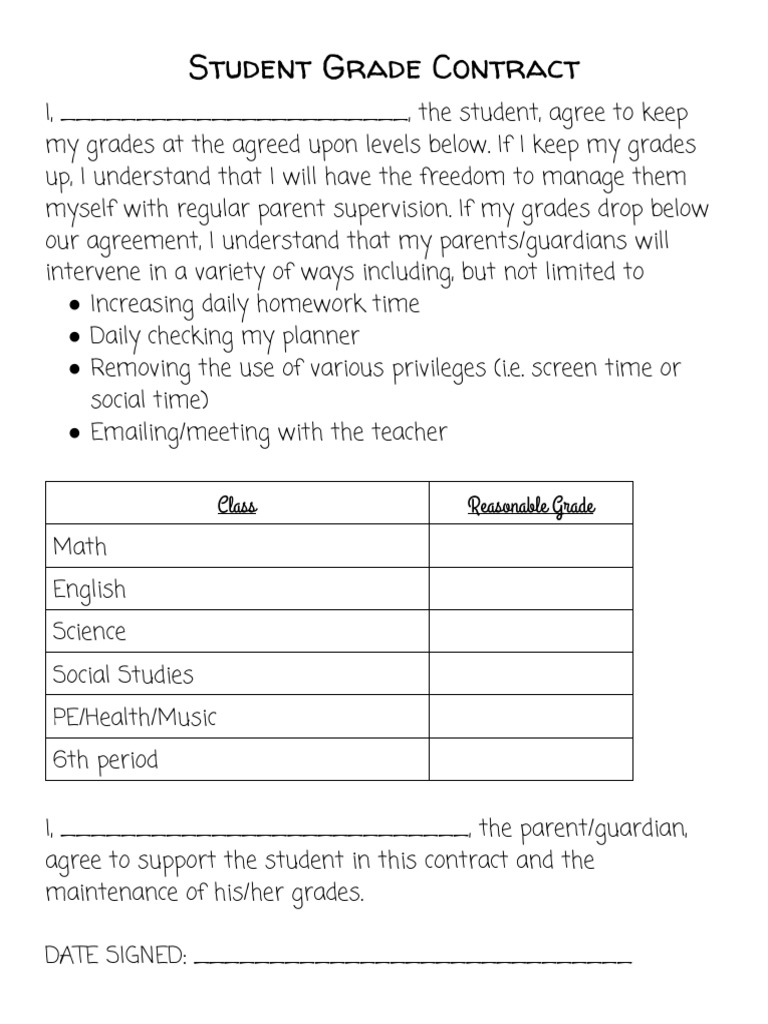 Student Grade Contract | PDF