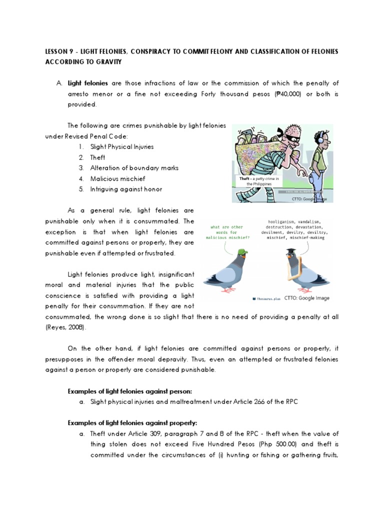 Lesson 9 - Light Felonies, Conspiracy To Commit Felony and ...