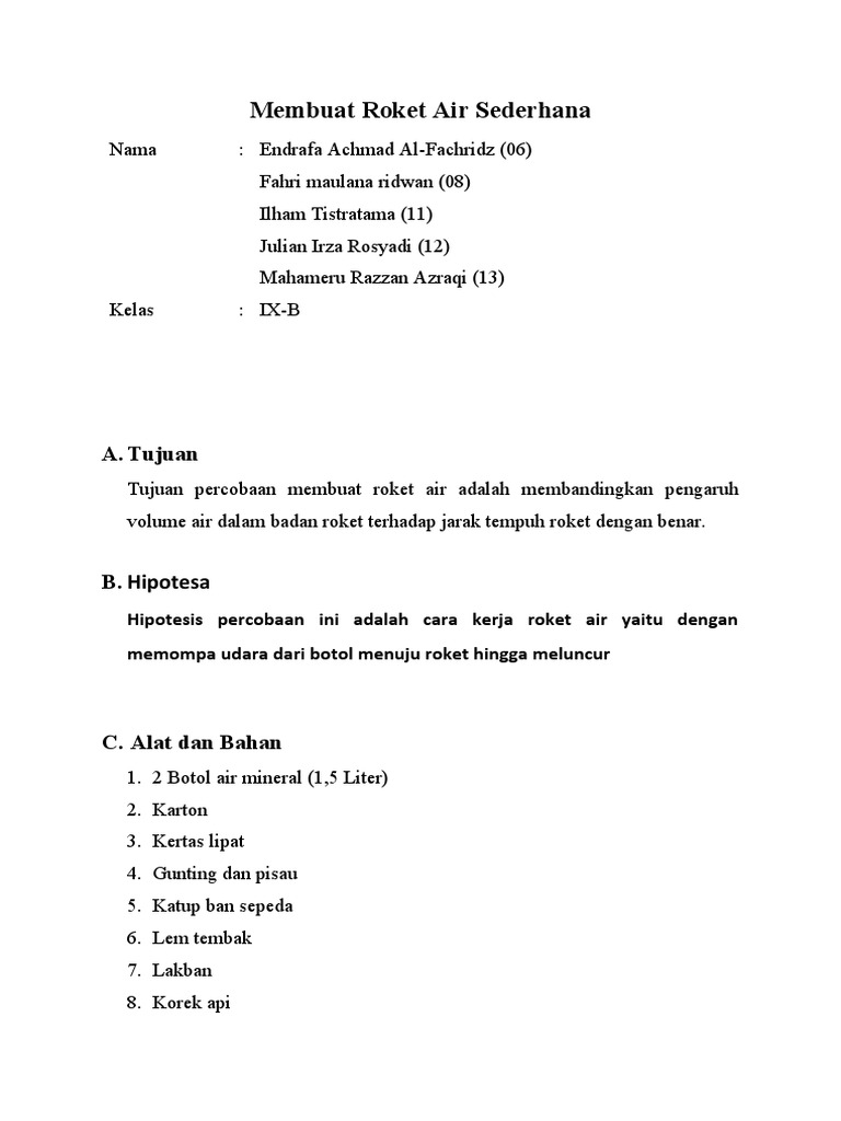 Membuat Roket Air Sederhana BI | PDF