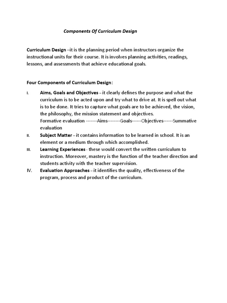 Components of Curriculum Design | PDF