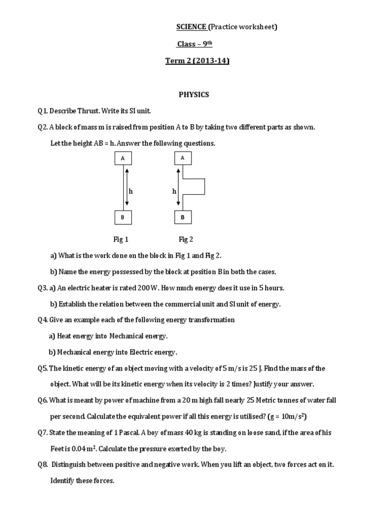 CBSE Class 9 Science Worksheet | PDF | Atoms | Mole (Unit)