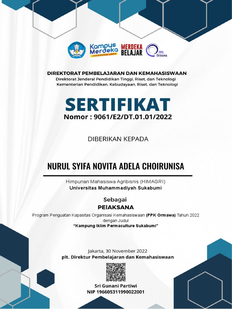 Universitas Muhammadiyah Sukabumi - NURUL SYIFA NOVITA ADELA CHOIRUNISA - Sertifikat Pelaksana ...