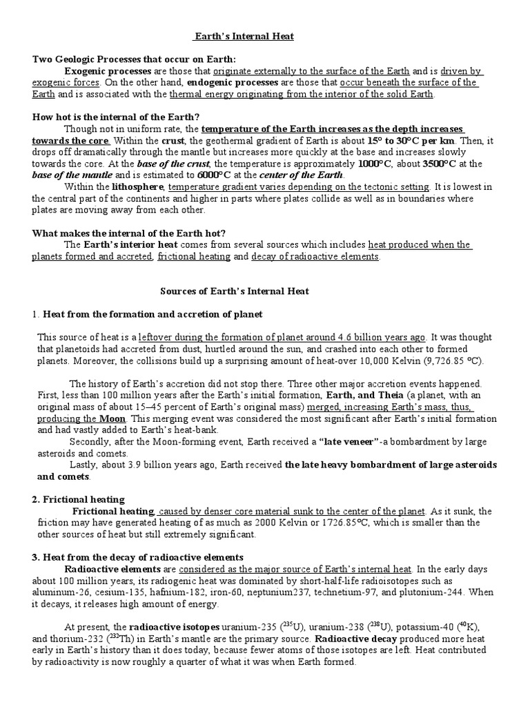 Earth's Internal Heat Sources | PDF | Magma | Earth