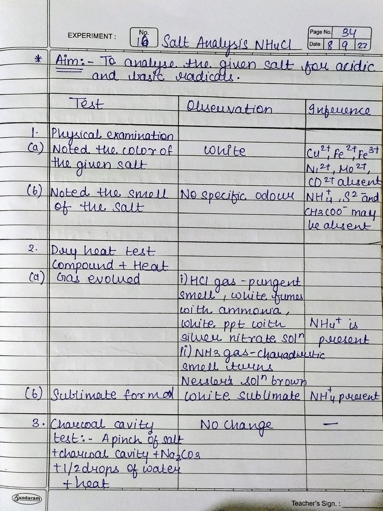 Analysis of an Unknown Salt Containing NH4 | PDF | Physical Sciences ...