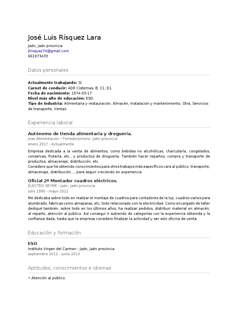 CV José Luis Rísquez Lara | PDF