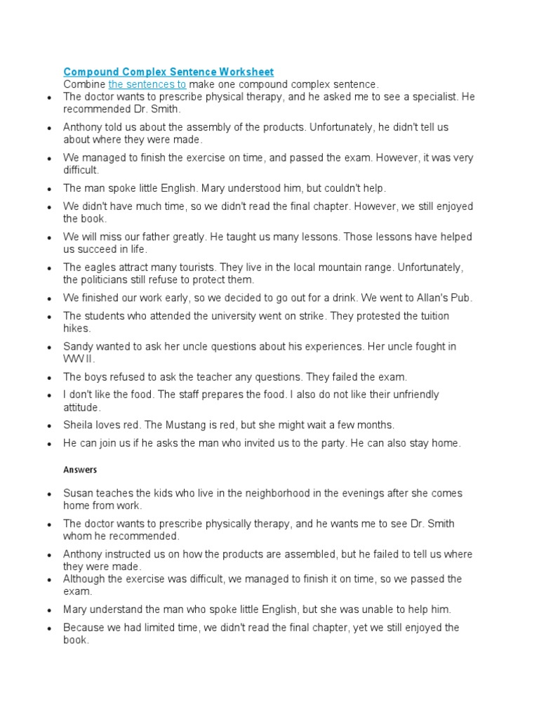 Compound Complex Sentences | PDF