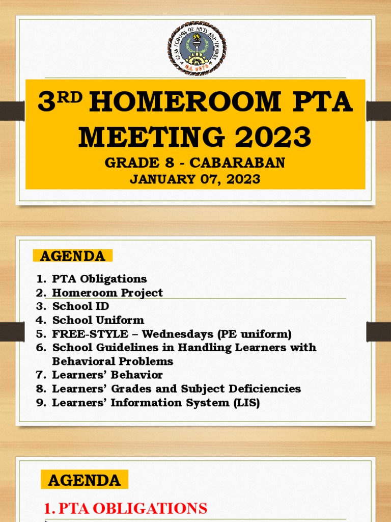 Grade 8 PTA Meeting Agenda 2023 | PDF | Educational Organizations | Schools