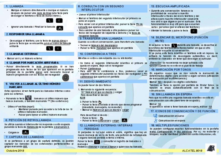 Manual Alcatel 8018 (Guia Rapida) | PDF | Teléfono | Informática