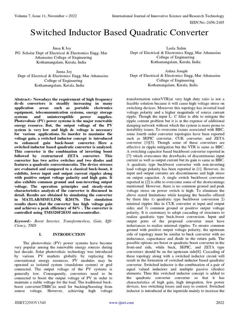 Switched Inductor Based Quadratic Converter Pdf Inductor
