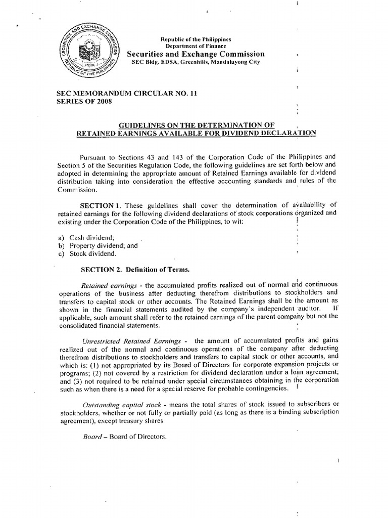 SEC Guidlines On The Determination of Retained Earnings Available For ...