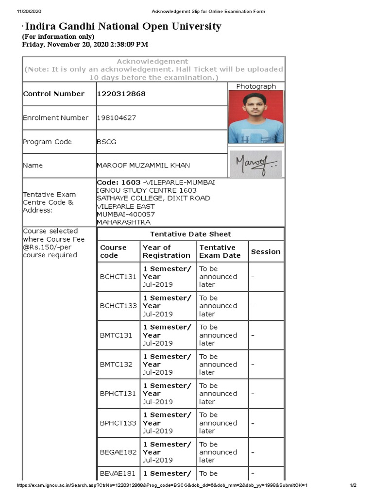 Slip For Online Examination Form | PDF | Academic Term