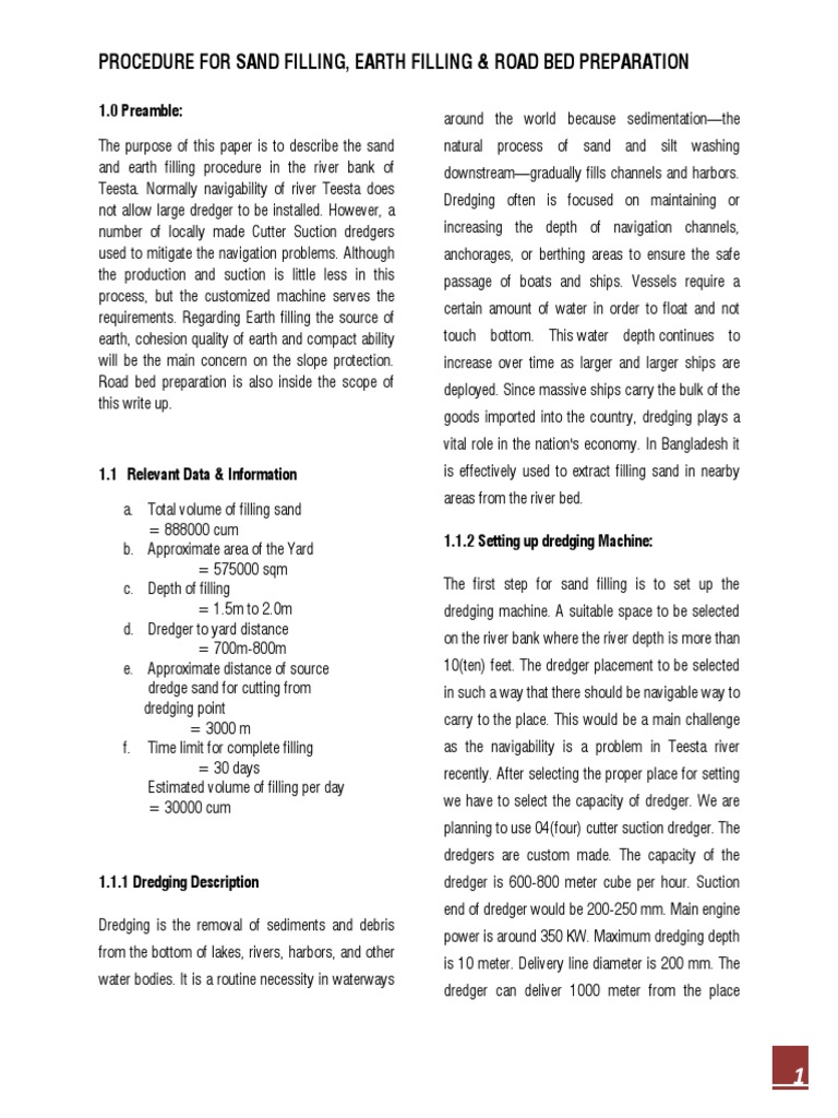Sand Filling Earth Filling and Road Bed Preparation Procedure | PDF