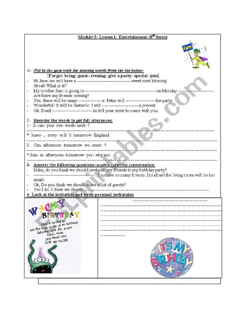 1-Module 3 Lesson 1 8th Form Entertainment | PDF