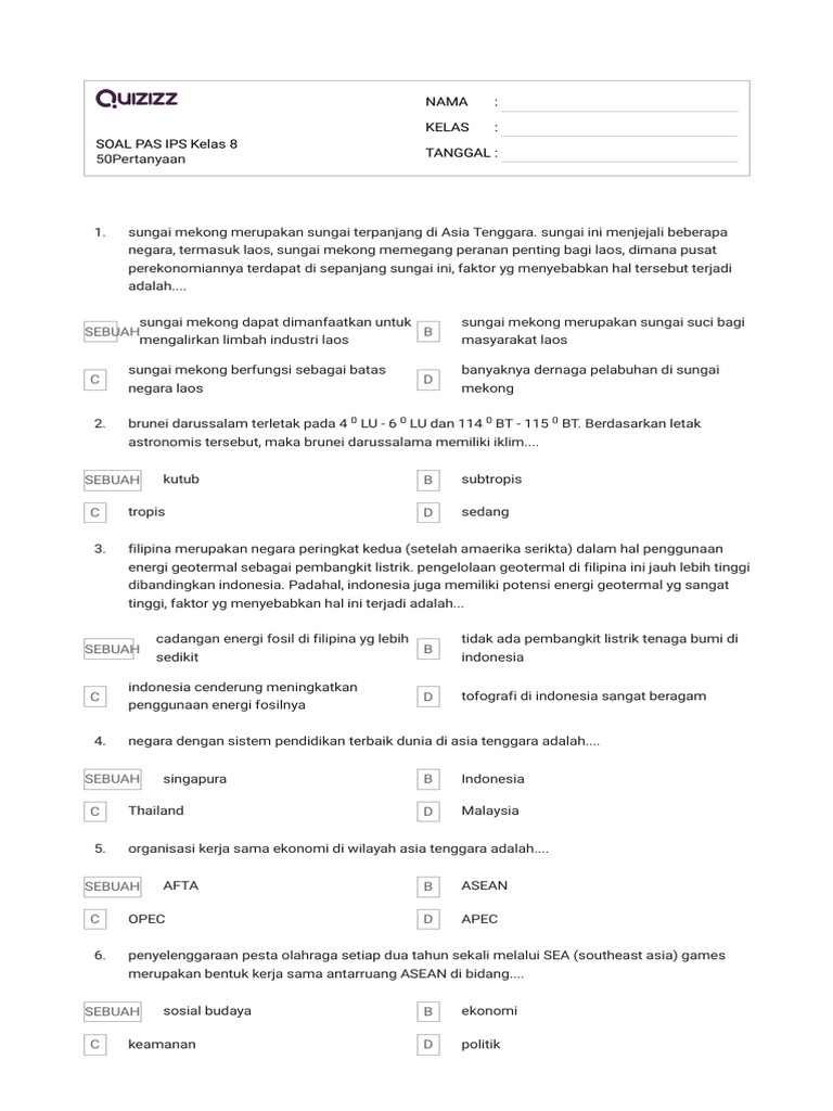 SOAL PAS IPS Kelas 8 | PDF