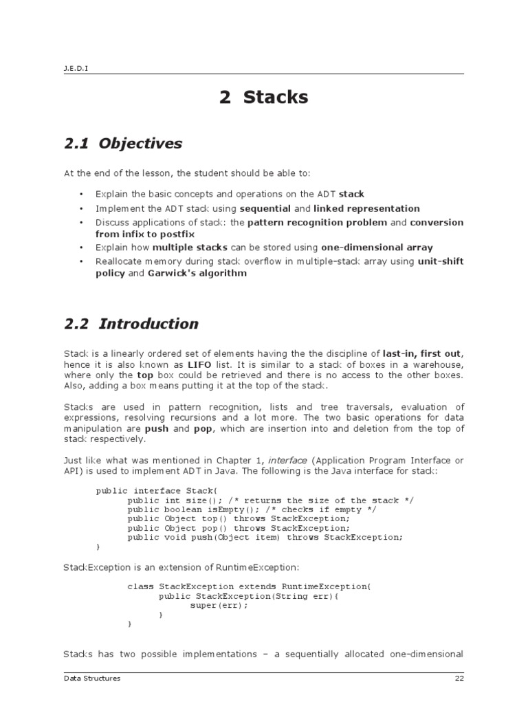 Lesson 2 Stack Pdf Array Data Structure Software Engineering 