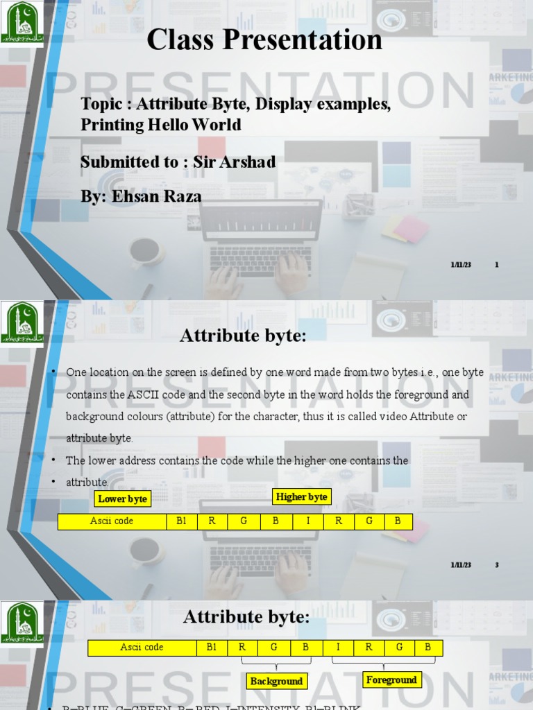 Attribute Byte, Display Examples, Printing Hello World | PDF ...