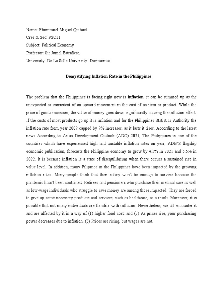 Demystifying Inflation Rate in The Philippines | PDF