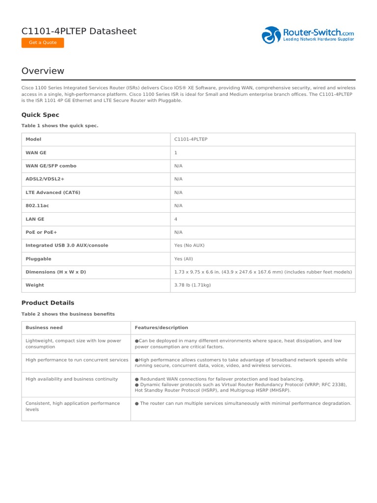c1101 4pltep Datasheet | PDF | Computer Network | Virtual Private Network