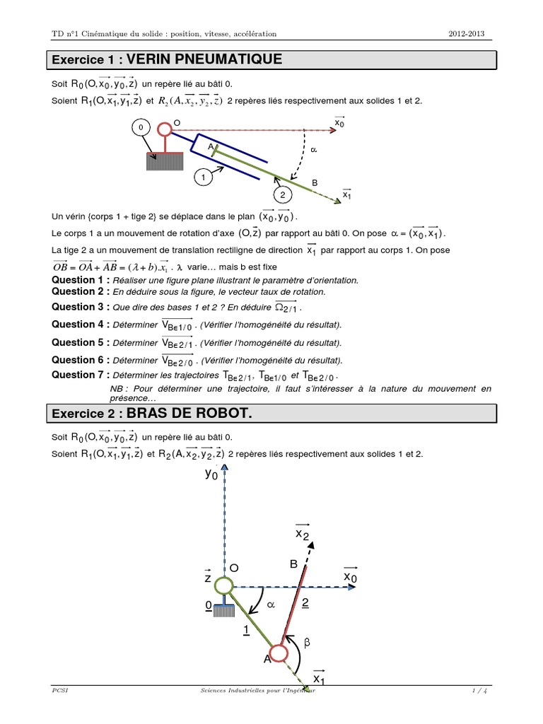 Cinématique des solides : mouvements et vecteurs | PDF | Mouvement de ...