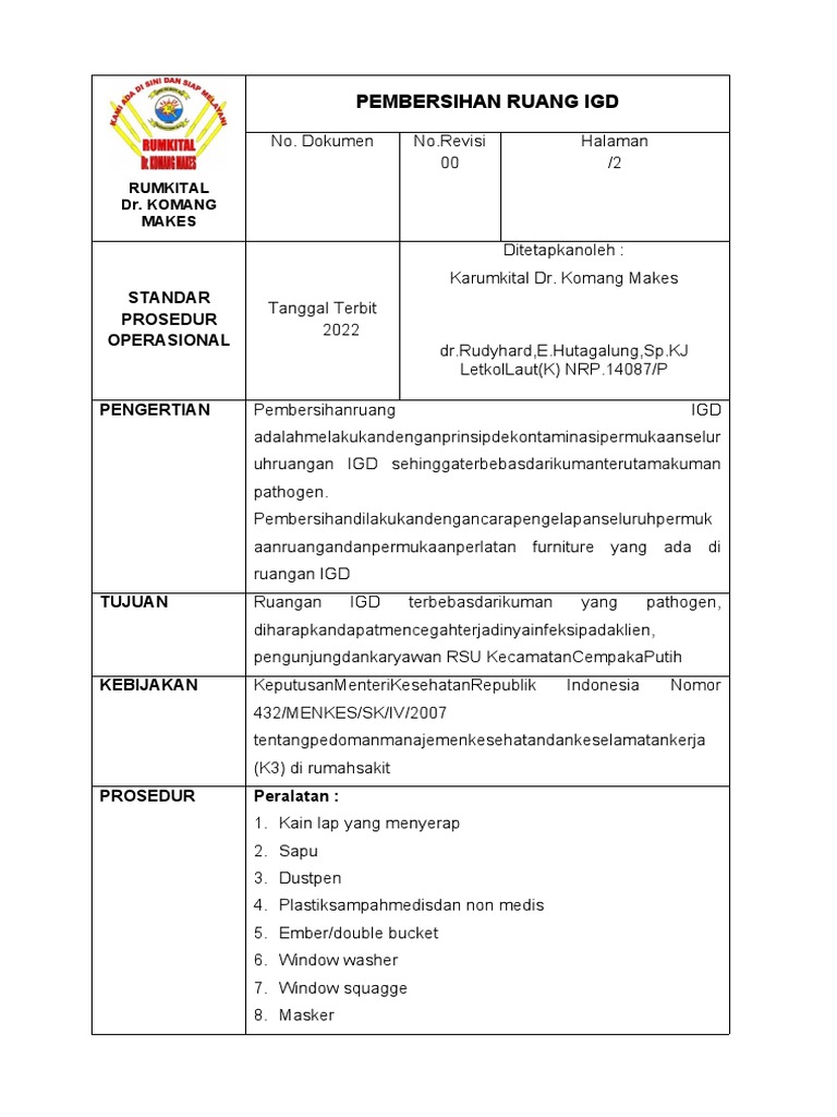 PPI 5-SPO Pembersihan-Ruang-Igd | PDF