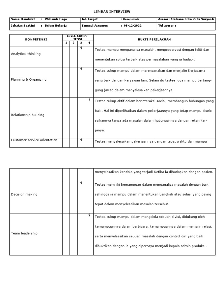 Lembar Interview 2023 | PDF