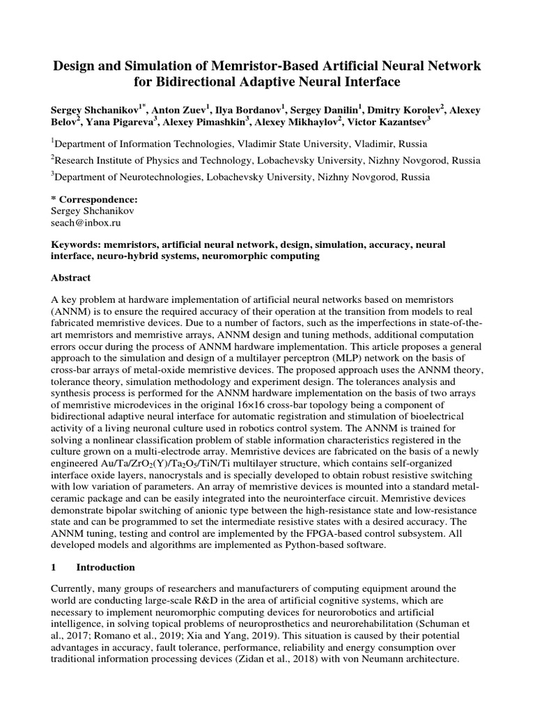 Design and Simulation of Memristor-Based Artificial Neural Network For Bidirectional Adaptive ...
