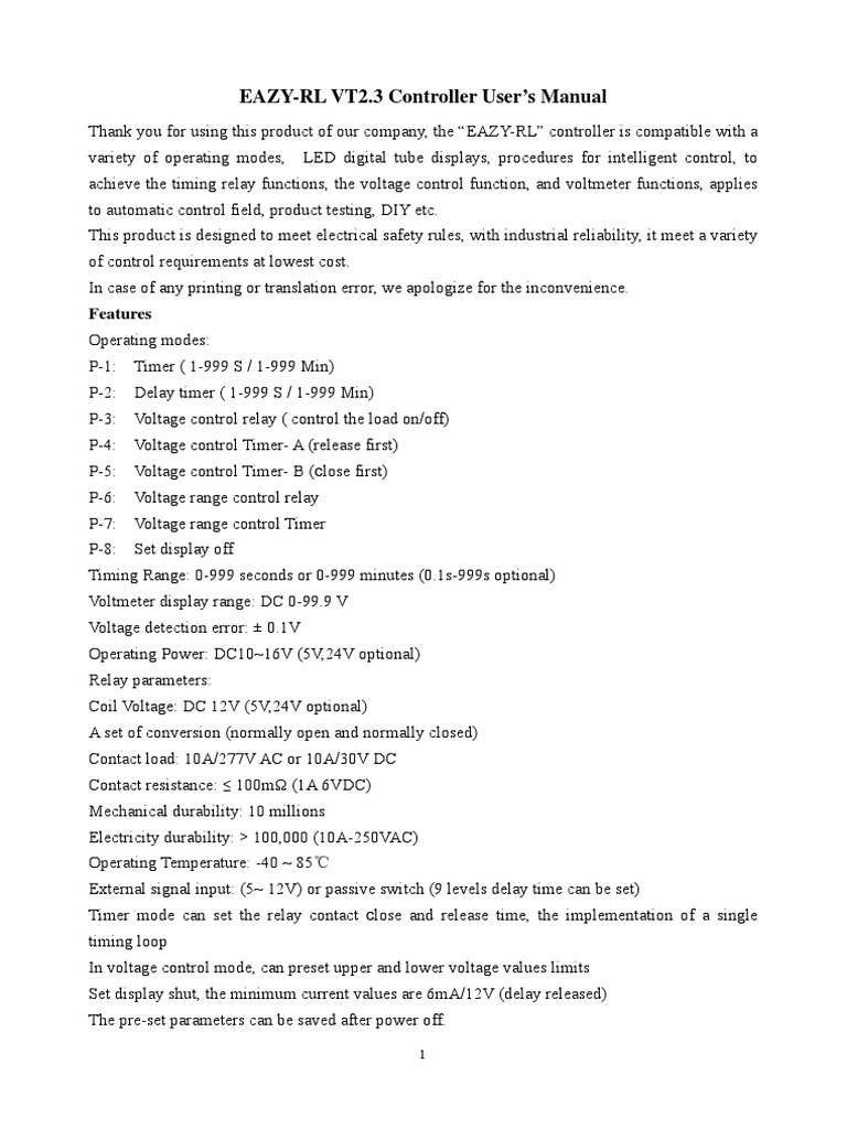 Eazy-Rl Vt2.3 Manual Controlador Da Gpu | PDF | Switch | Relay