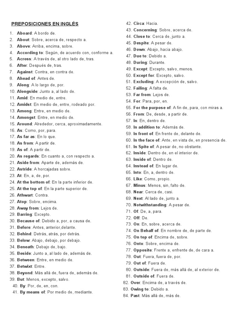 Guía de Preposiciones en Inglés | PDF