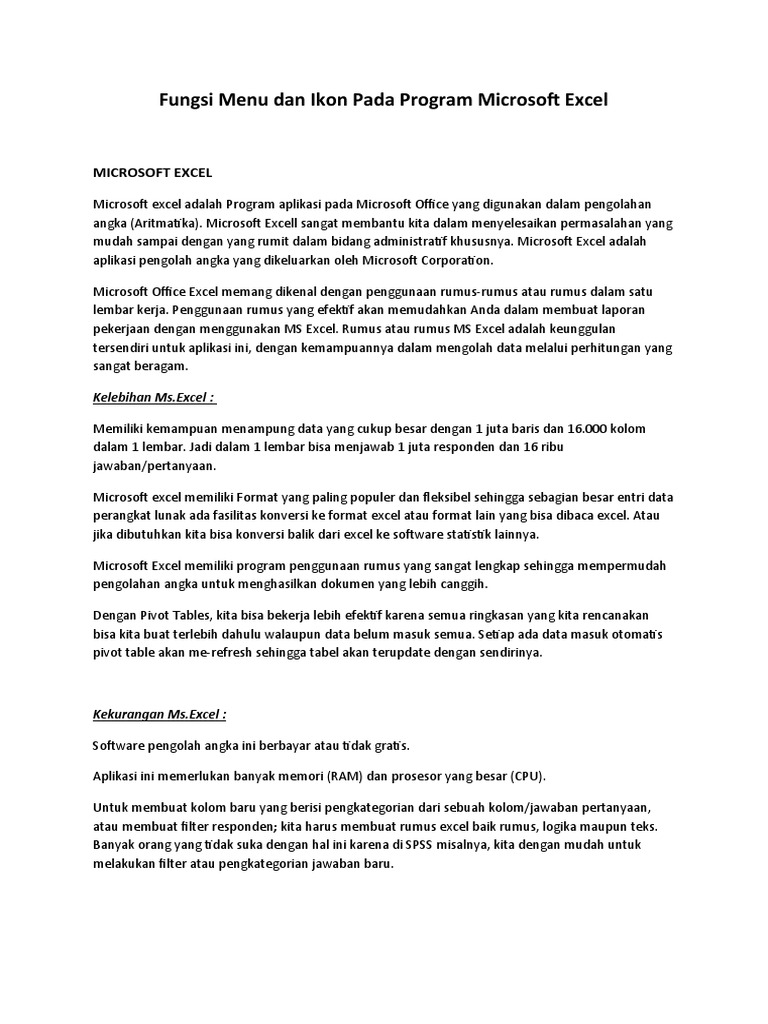 Fungsi Menu Dan Ikon Pada Program Microsoft Excel Pdf